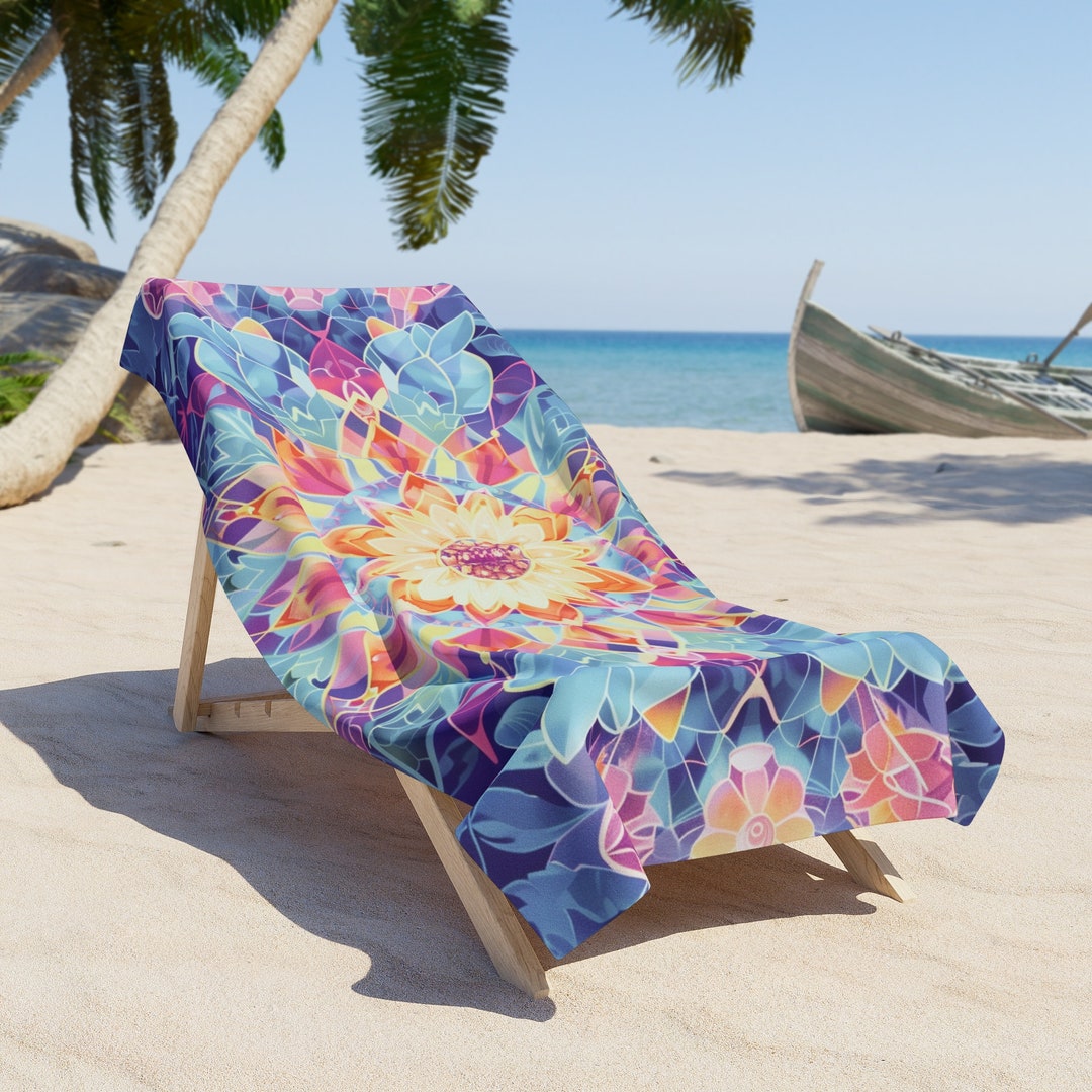 Cymatic Geometry Infused Beach Towel, Good Vibe Sunshine Towel Mandala ...