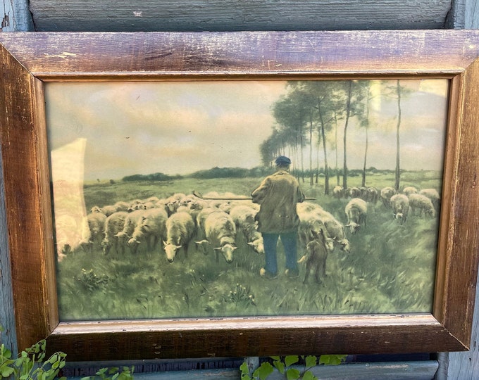 Original Print - Shepherd With His Flock - Farmhouse Style - Vintage ...