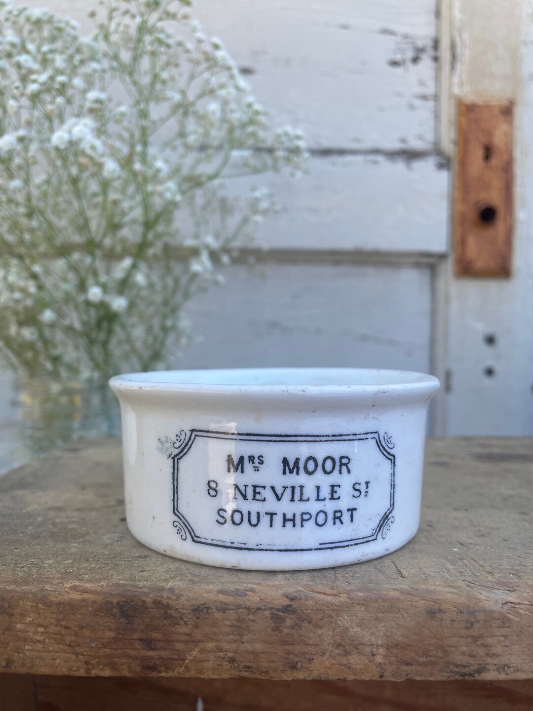 Mrs Moor 8 Neville Street Southport Potted Meats Jar Crazed English ...