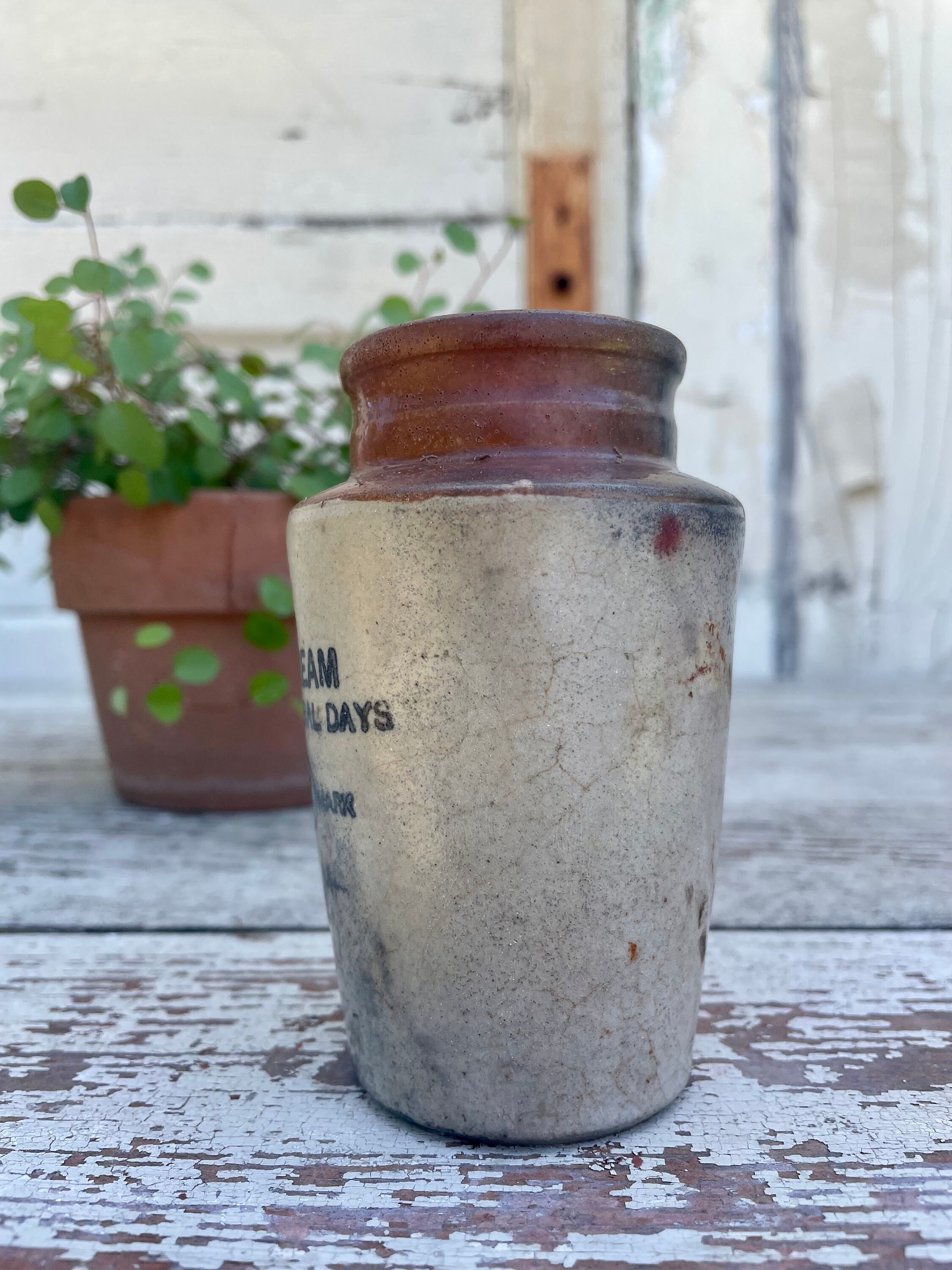 English Two Tone Fresh Cream Jar Cream Jar English Advertisement Jar ...