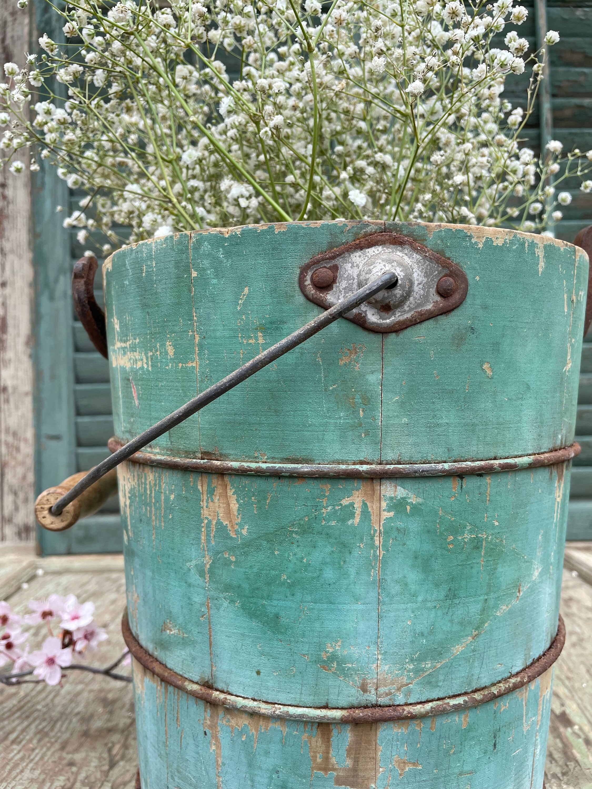 Vintage Ice Cream Bucket Wooden Ice Cream Bucket Farmhouse Style ...