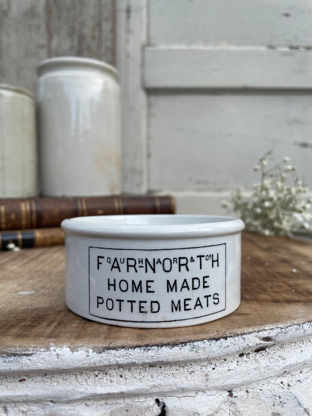 Rare Farnorth Homemade Potted Meats Jar Crazed English Jars Antique ...