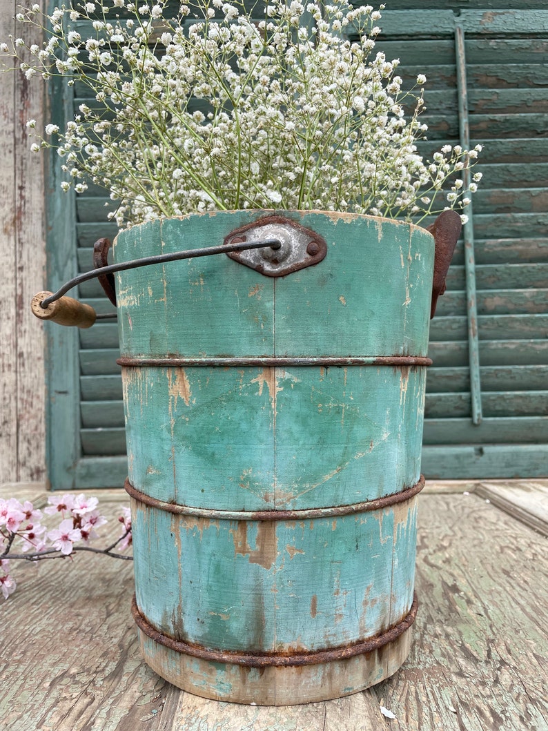 Vintage Ice Cream Bucket Wooden Ice Cream Bucket Farmhouse Style ...