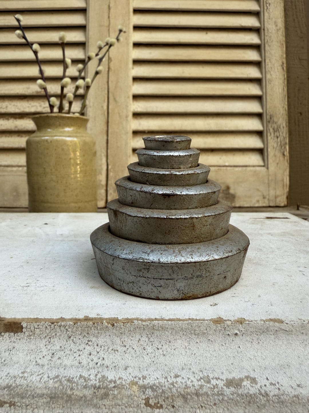 Stack of 6 Vintage Cast Iron Scale Weights - Patina Rusty Antique ...