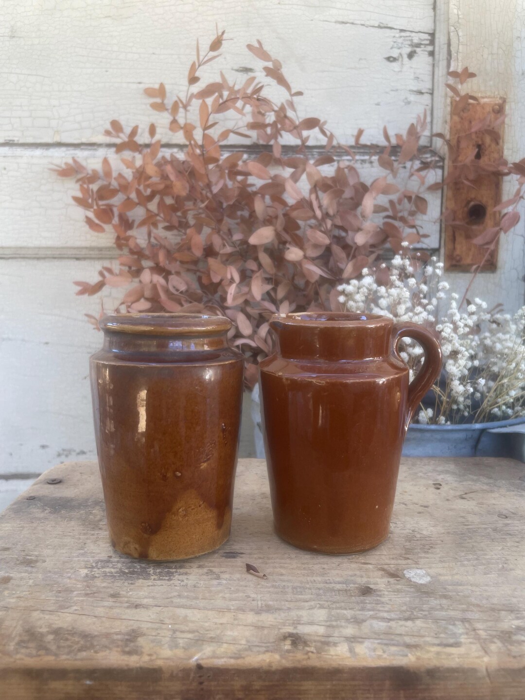Set of 2 English Stoneware Cream Jars English Jar English Cream Jar ...
