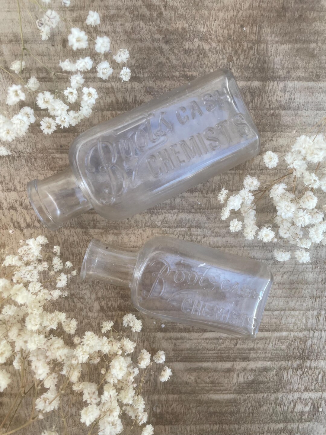 Pair of Clear Glass English Boots Cash Chemist Jars Bud Vase Flowers ...