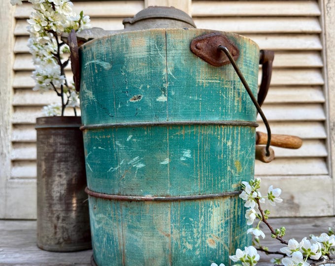 Vintage Ice Cream Bucket - Wooden Ice Cream Bucket - Farmhouse Style ...