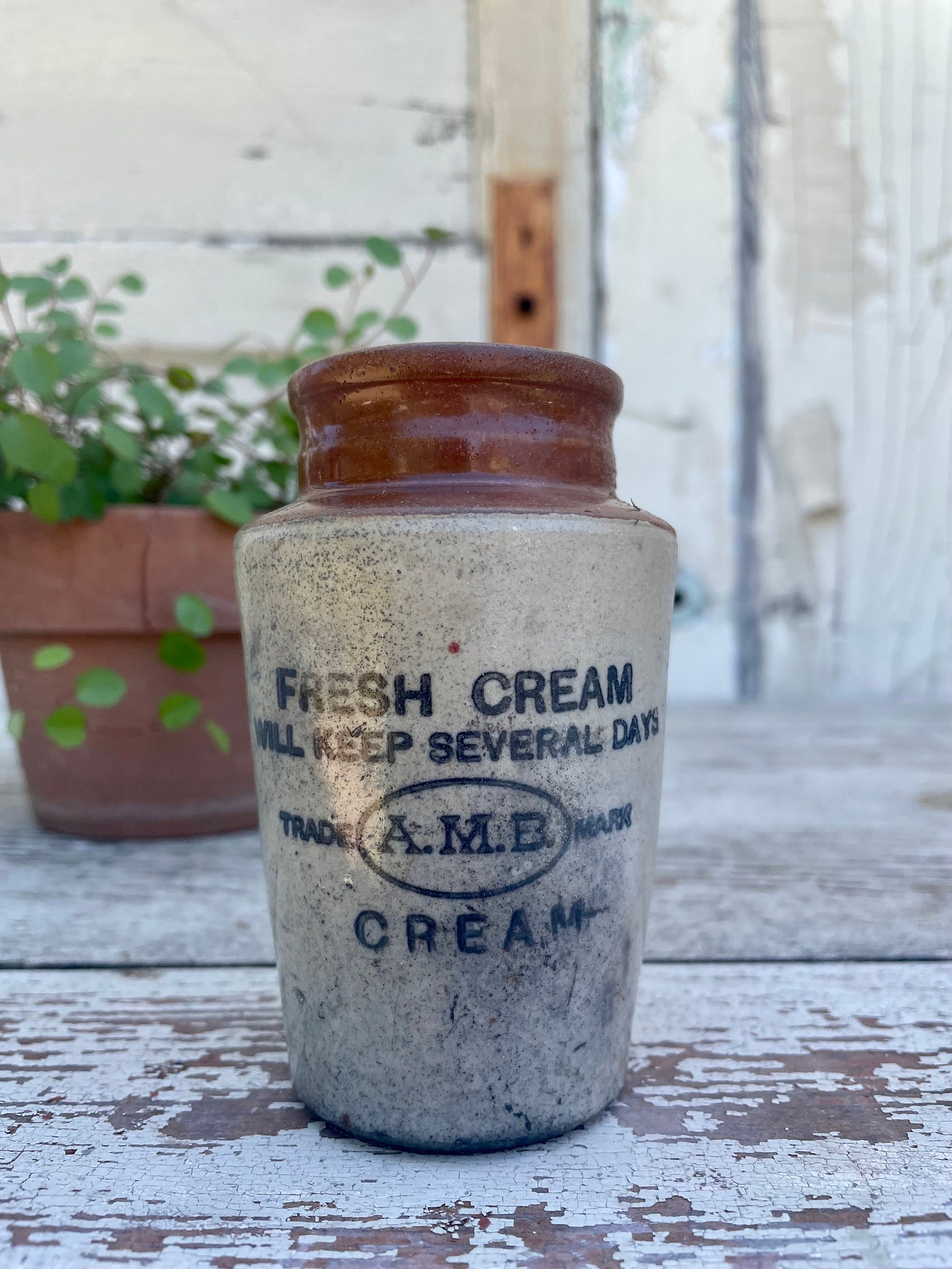 English Two Tone Fresh Cream Jar Cream Jar English Advertisement Jar ...