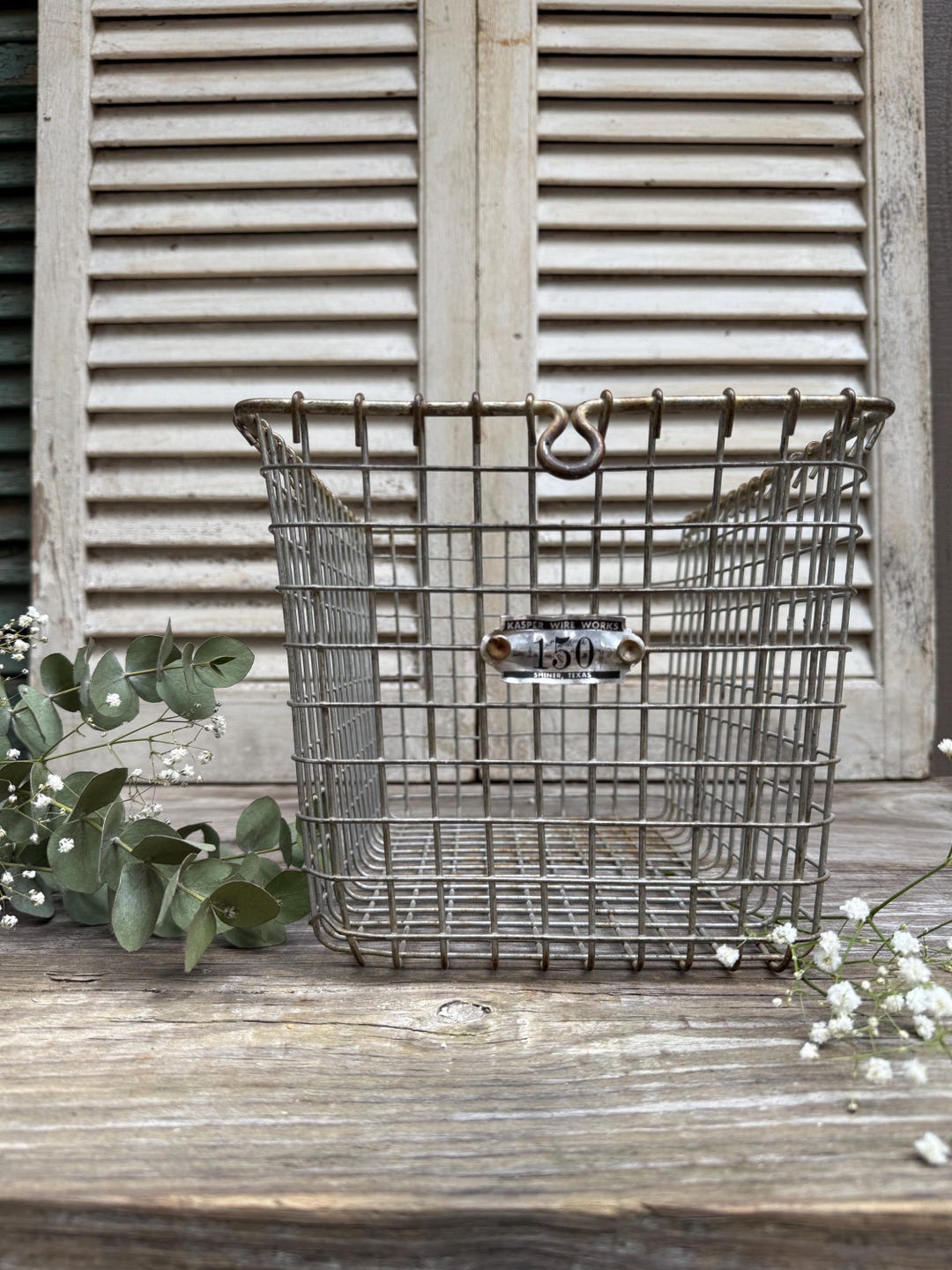 Vintage Wire Locker Basket Gathering Basket Easter Decor Vintage Spring ...