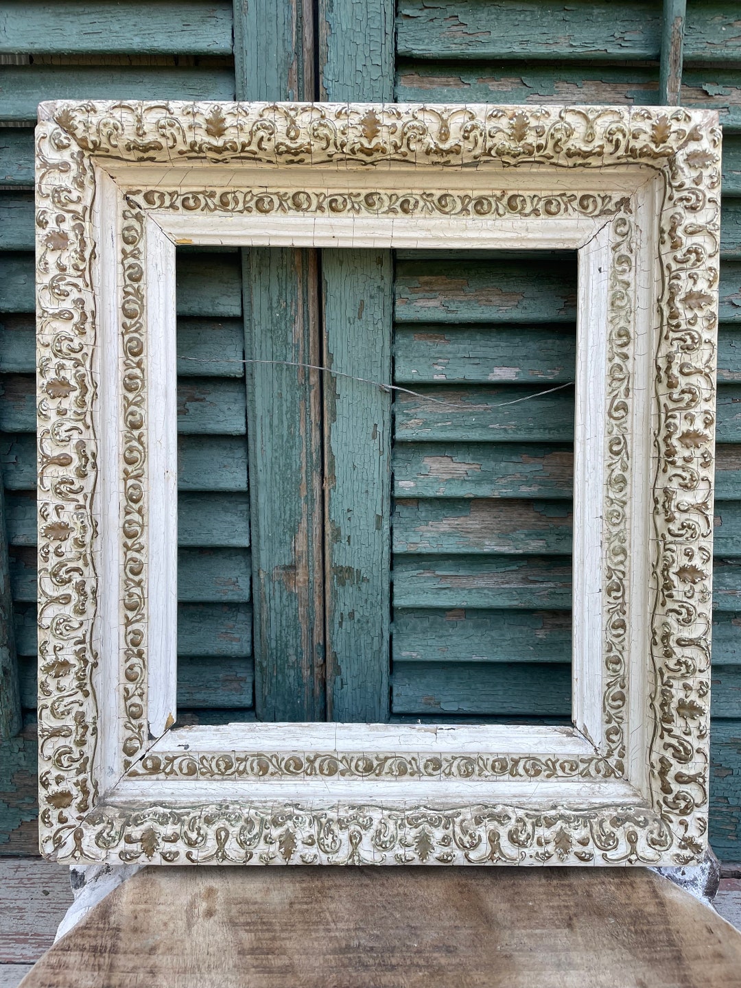 Chippy White and Gold Ornate Victorian Wooden Frame - Farmhouse Style ...