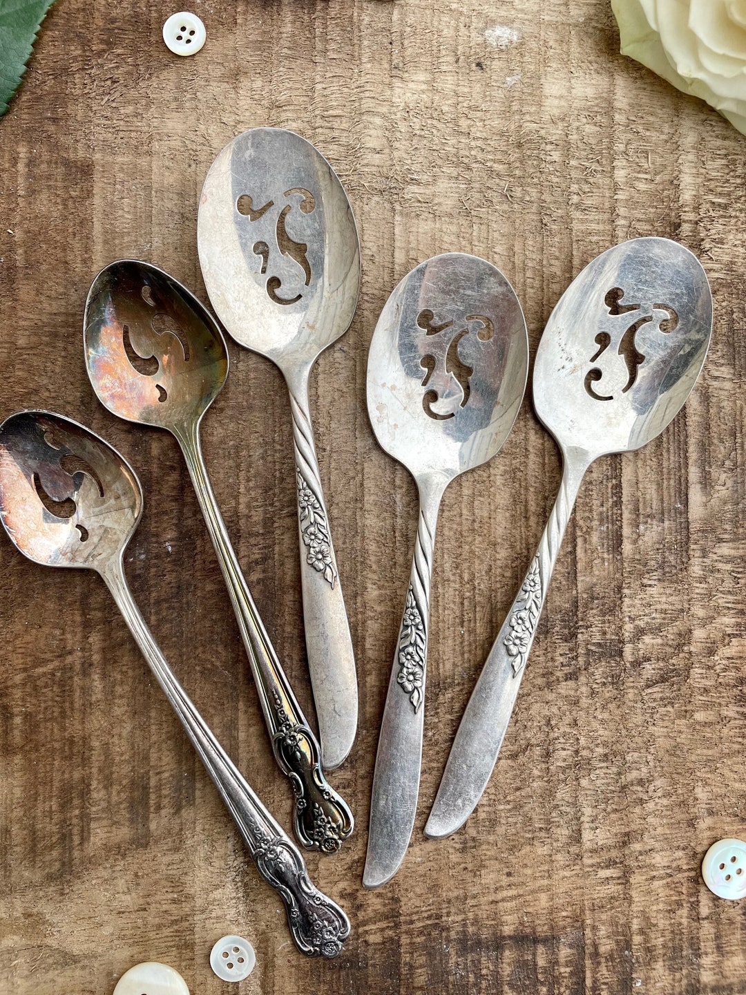 Set of 5 Vintage Silver Plate Spoons Vintage Silver Plate Sugar Spoons ...