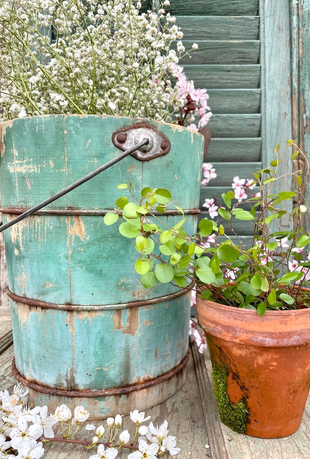 Vintage Ice Cream Bucket Wooden Ice Cream Bucket Farmhouse Style ...