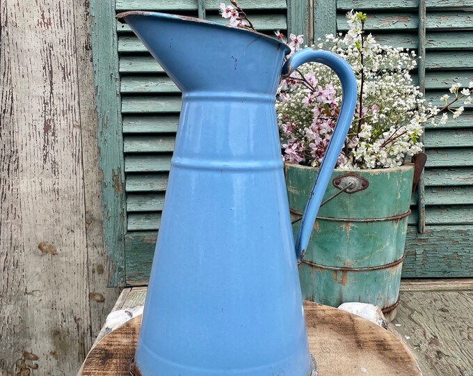 Vintage French Enamel Pitcher Vintage Farmhouse Decor Vintage Home ...