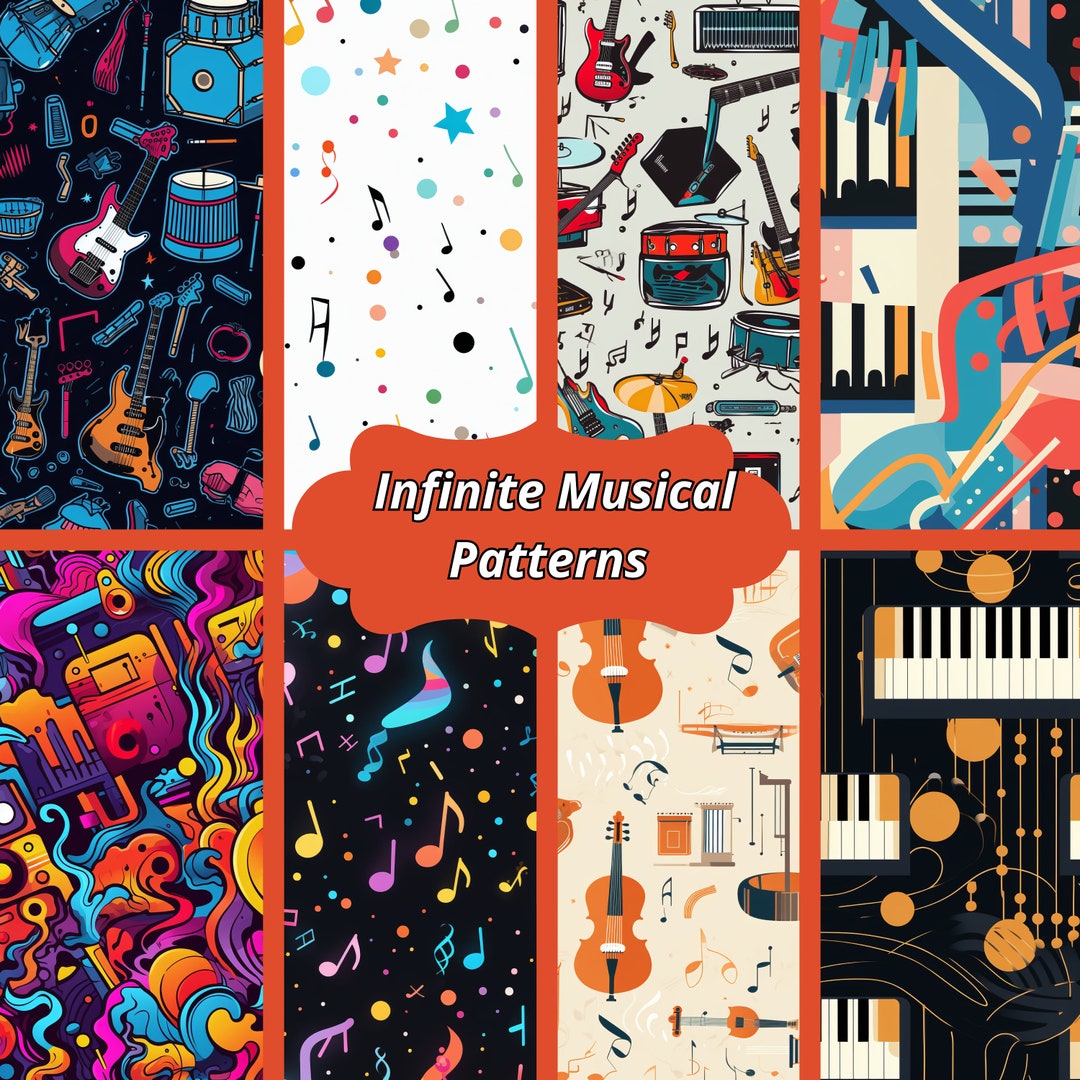 13 Colorful Musical Patterns, Seamless Instruments Digital Paper ...