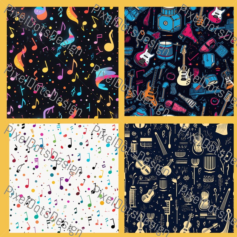 13 Colorful Musical Patterns, Seamless Instruments Digital Paper ...
