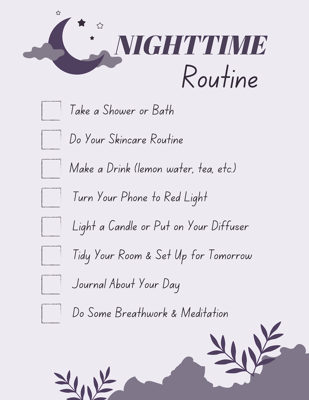 8 Step Night Time Routine Checklist Aligned, Unwinding, Healing ...