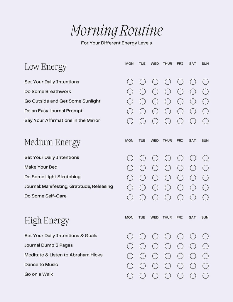 5 Step Morning Routine for Your Different Energy Levels (low, Medium ...