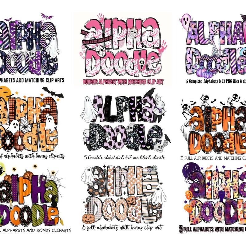 Halloween Doodle Alphabet - Etsy