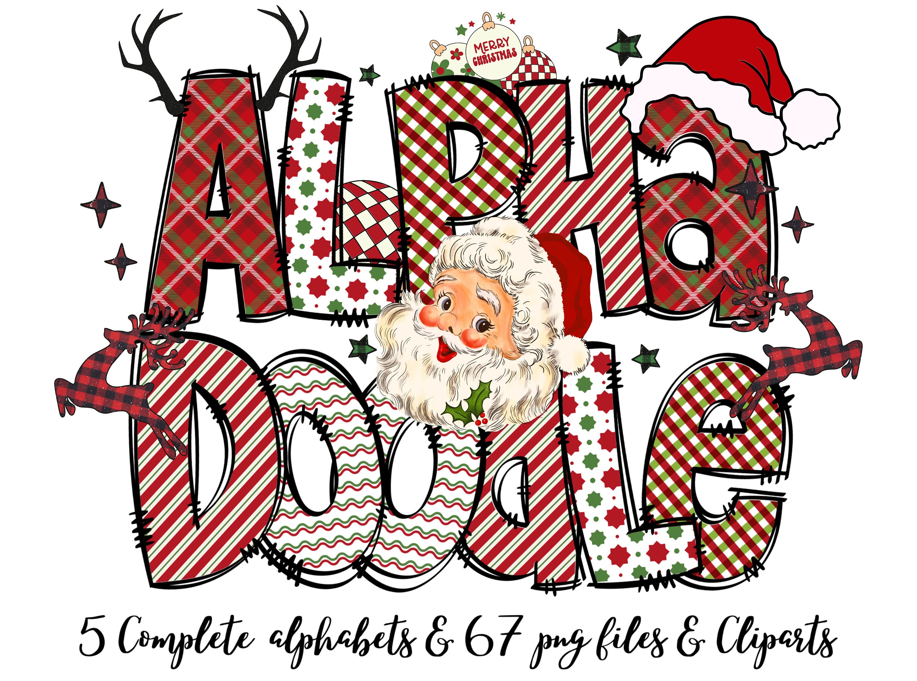 Christmas Doodle Letters Numbers and Clip Art, Uppercase Alphabet Set ...