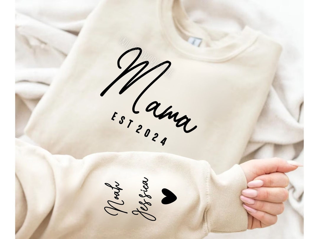 Mama EST 2024 PNG SVG, Font Included, Personalize Names on Sleeve, Diy ...