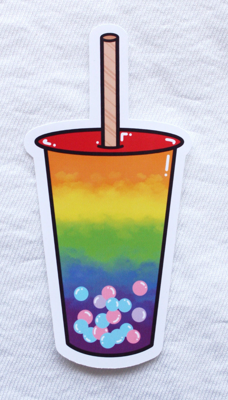 Progress Pride Flag Bubble Tea Boba Sticker Waterproof Glossy Vinyl 4 ...