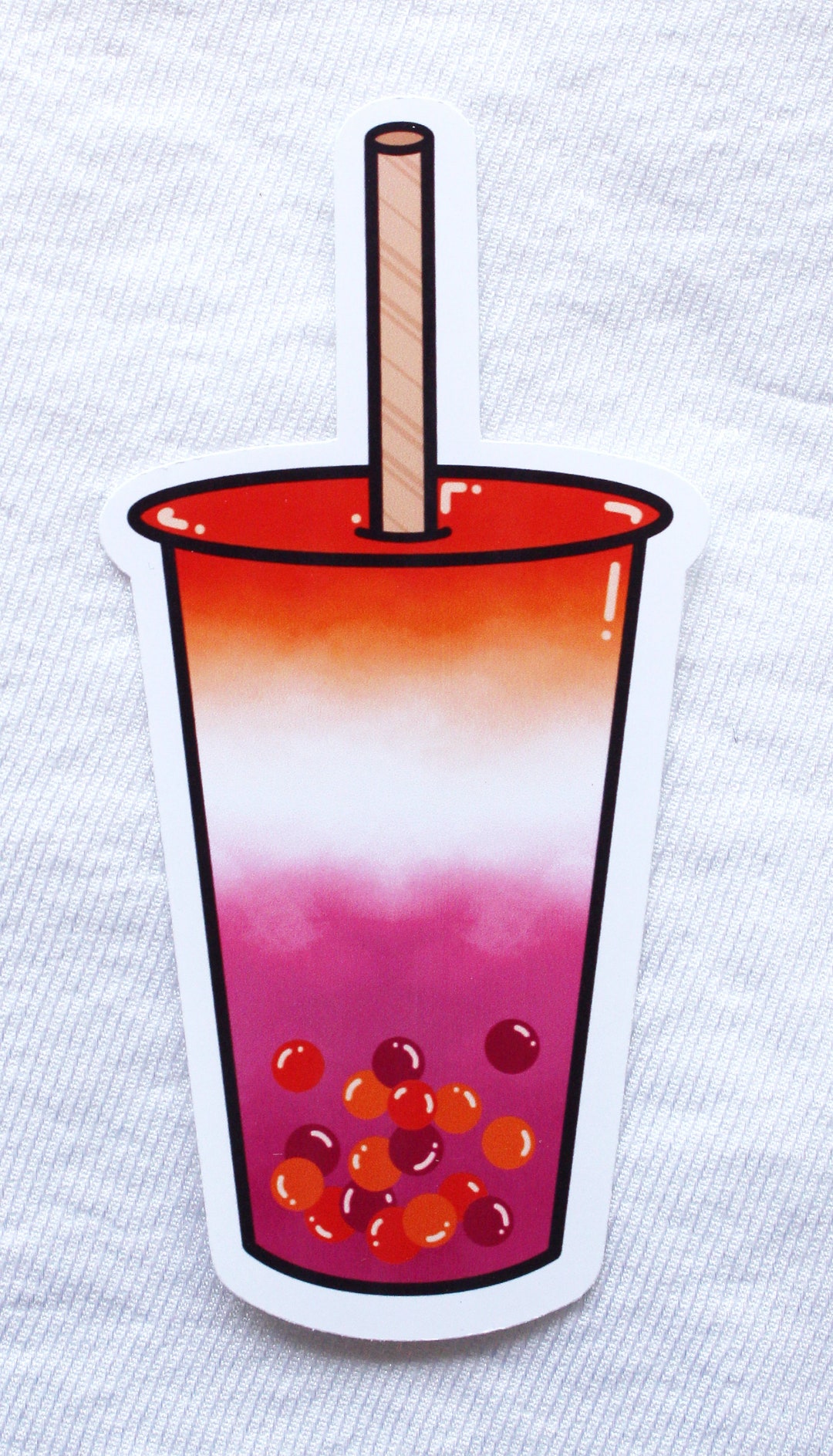 Inclusive Lesbian Pride Flag Bubble Tea Boba Sticker Waterproof Glossy ...