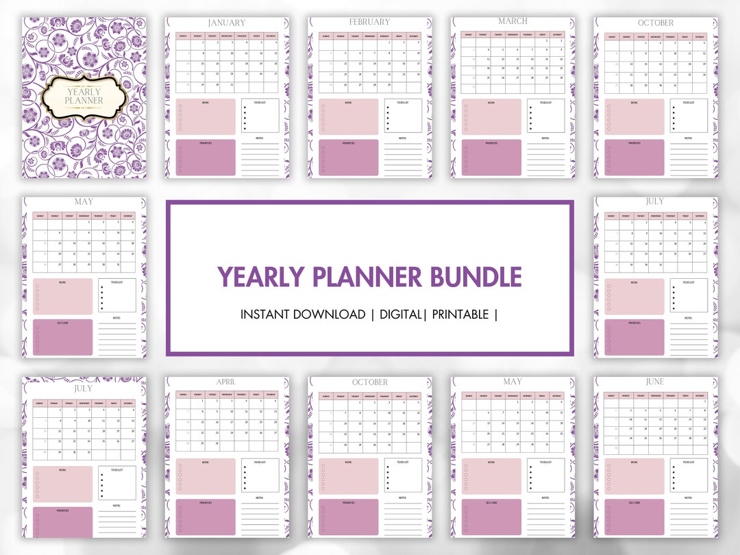 Yearly Planner Bundle A4 Monthly Printable PDF With Calendar, To-do ...