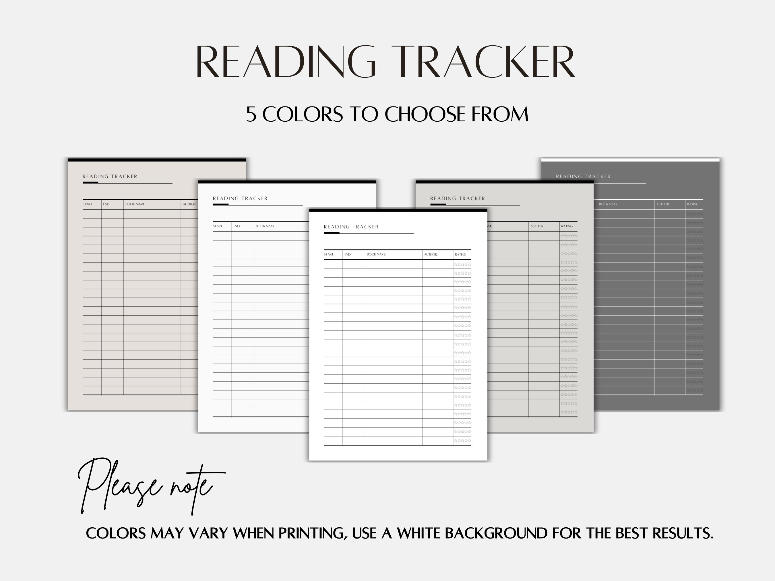 Reading Tracker Fillable and Printable PDF for Ipads, Instant Download ...