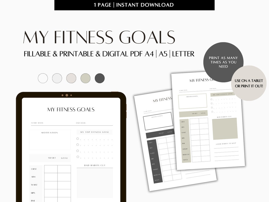 My Fitness Goals Planner, Digital Template for Goodnotes IPAD, Fitness ...