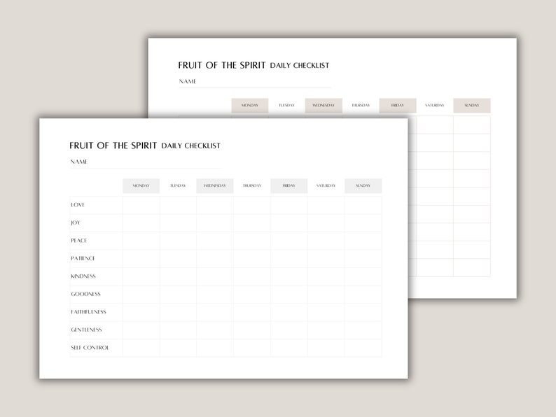 Fruit of the Spirit Daily Checklist Printable and Fillable PDF, Instant ...