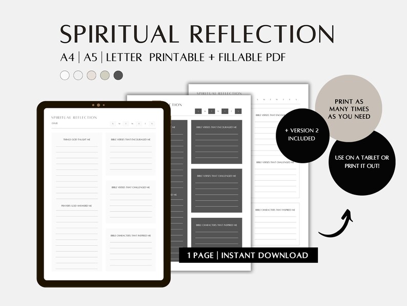 Spiritual Reflection Planner, Instant Download Template A4, A5, Letter ...