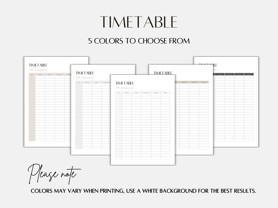 Timetable Planner Template Instant Download, Printable and Fillable ...