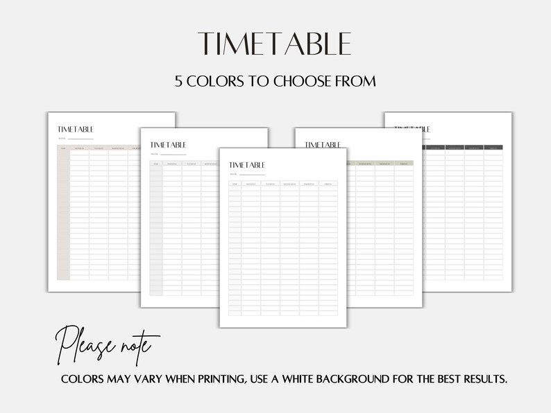 Timetable Planner Template Instant Download, Printable and Fillable ...