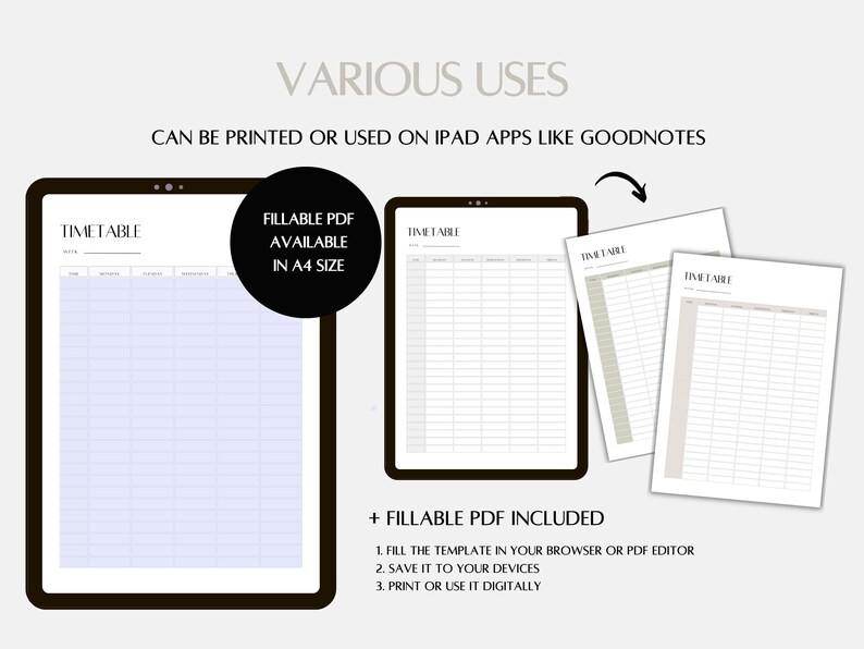 Timetable Planner Template Instant Download, Printable and Fillable ...