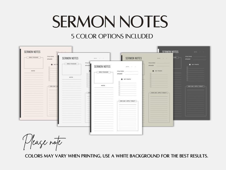 Sermon Notes - Fillable - Printable Bible Study Notes, 1 Page Digital ...
