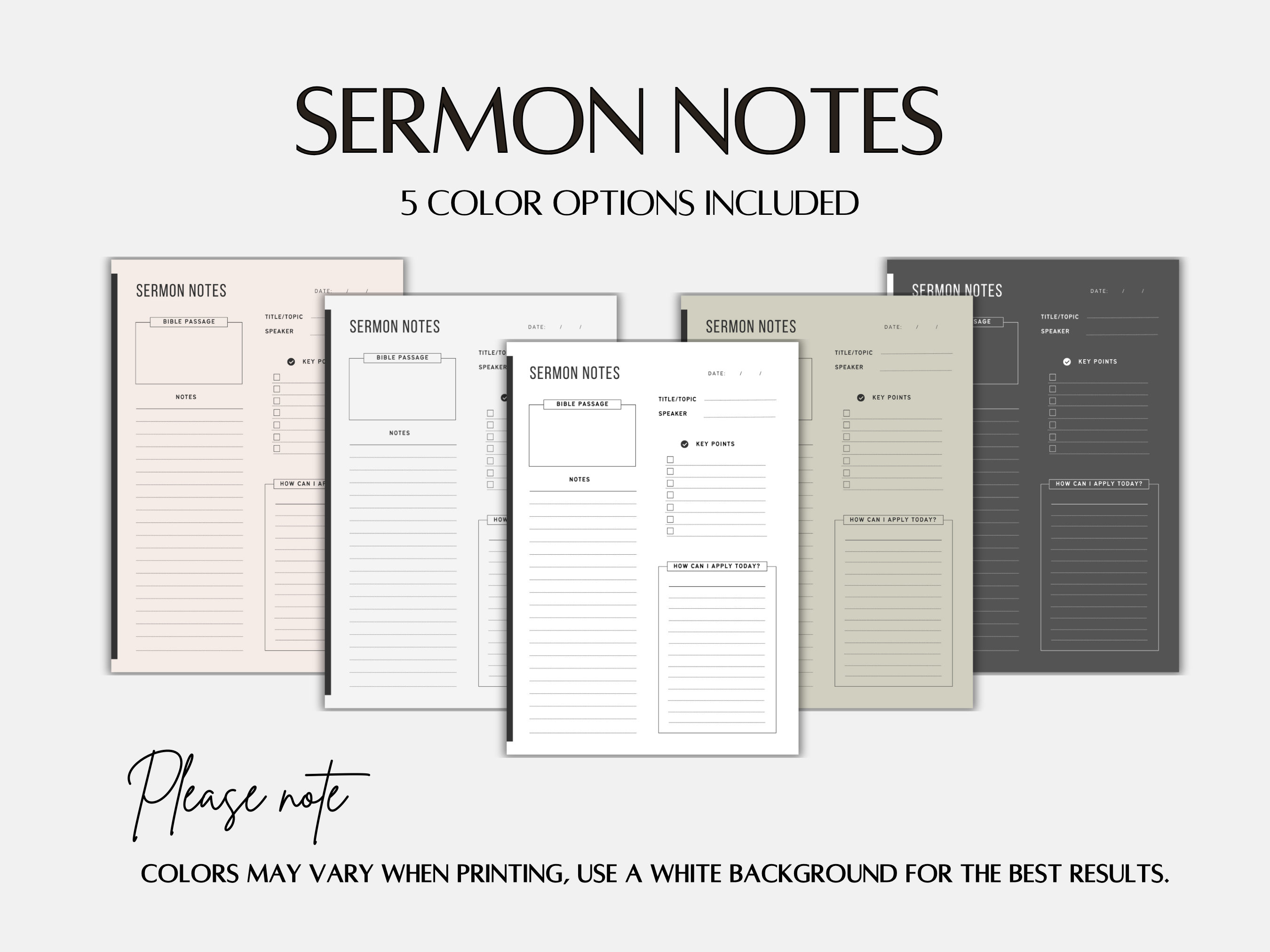Sermon Notes - Fillable - Printable Bible Study Notes, 1 Page Digital ...