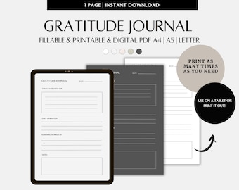 Digital Gratitude Journal - Printable, Fillable PDF, A4, A5, Letter ...