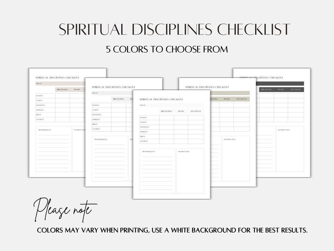 Spiritual Discipline Checklist Instant Download 1 Page Template ...
