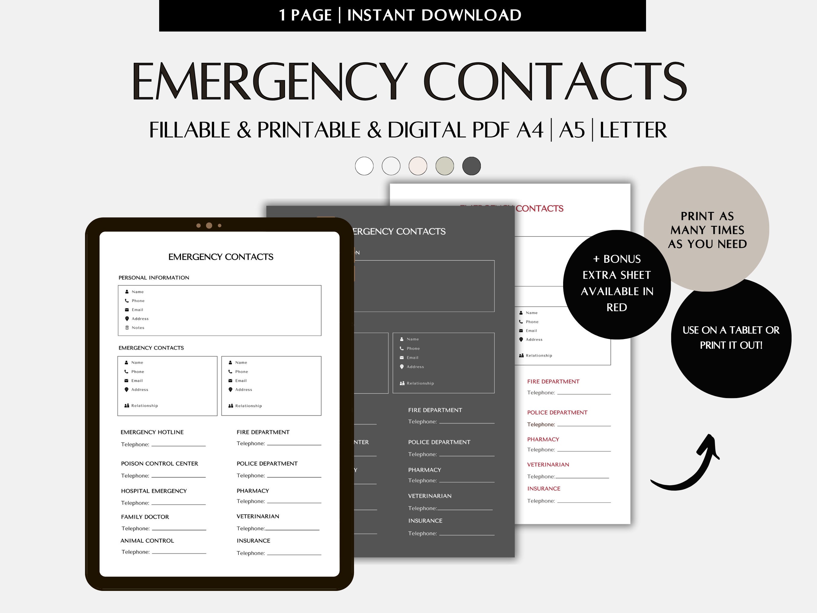 Emergency Contacts Digital Planner Template - Etsy