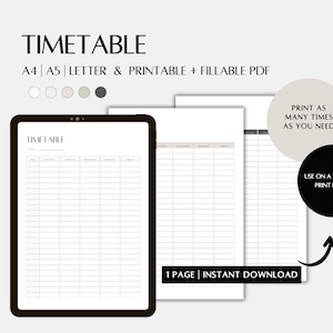 Timetable Planner Template Instant Download, Printable and Fillable ...