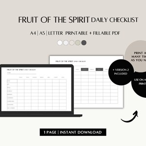 Fruit of the Spirit Daily Checklist Printable and Fillable PDF, Instant ...