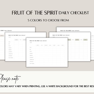 Fruit of the Spirit Daily Checklist Printable and Fillable PDF, Instant ...