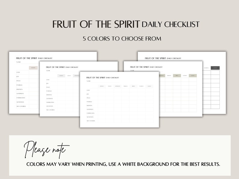 Fruit of the Spirit Daily Checklist Printable and Fillable PDF, Instant ...