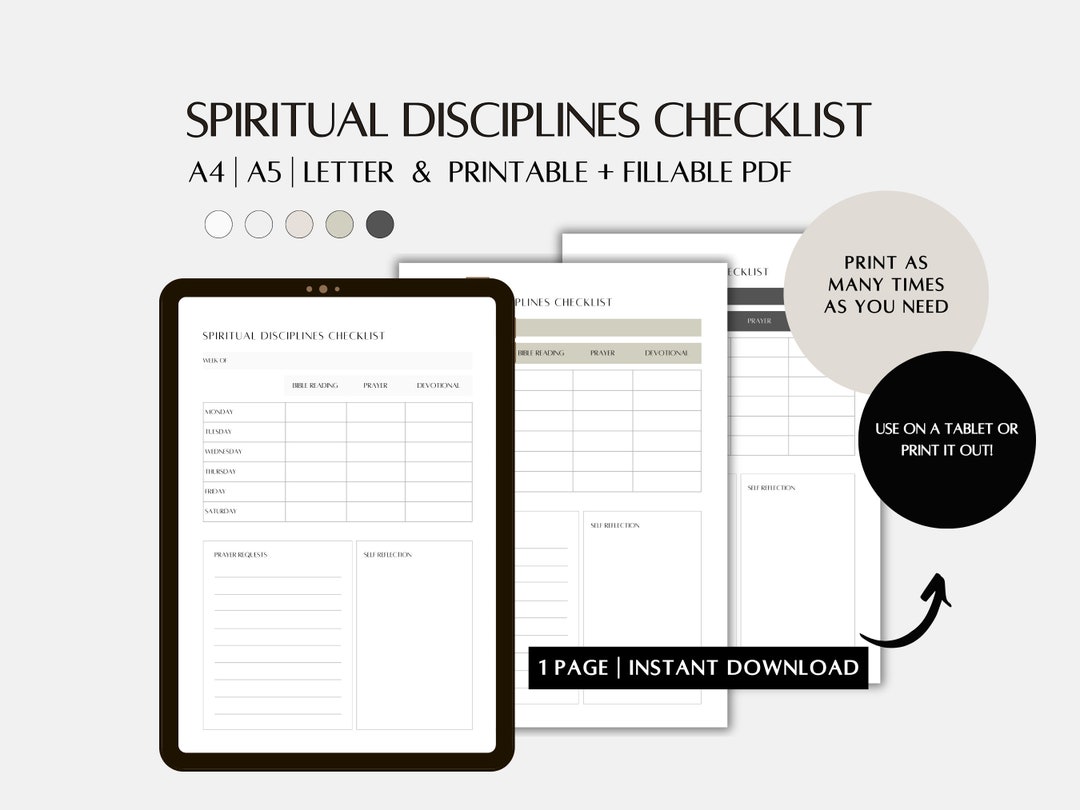 Spiritual Discipline Checklist Instant Download 1 Page Template ...