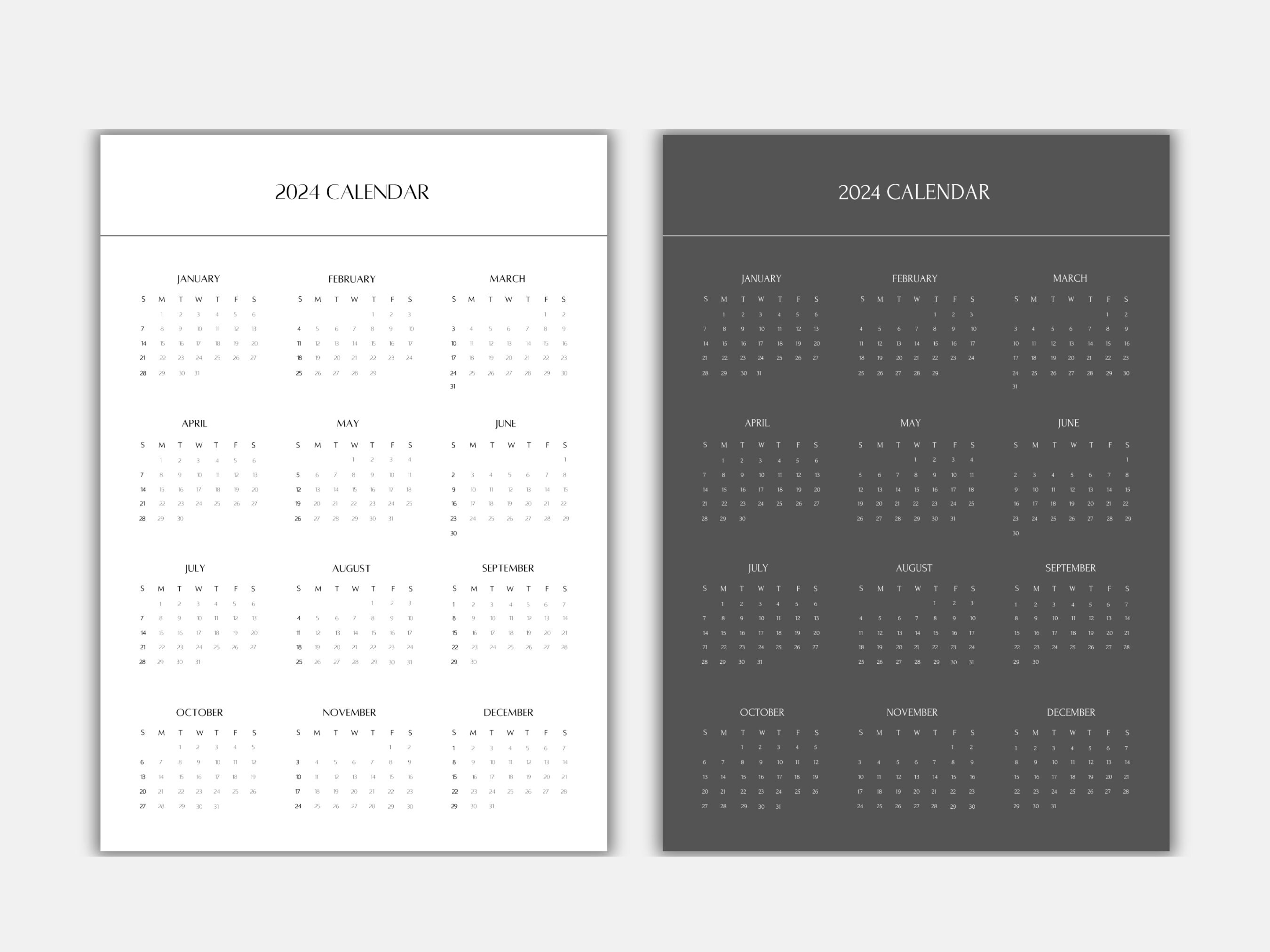 2024 Year Calendar, Printable, One Page Calendar, 12 Months Calendar ...