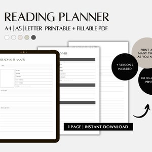 Reading Planner Template, Printable and Fillable Pdfs for IPAD, Instant ...
