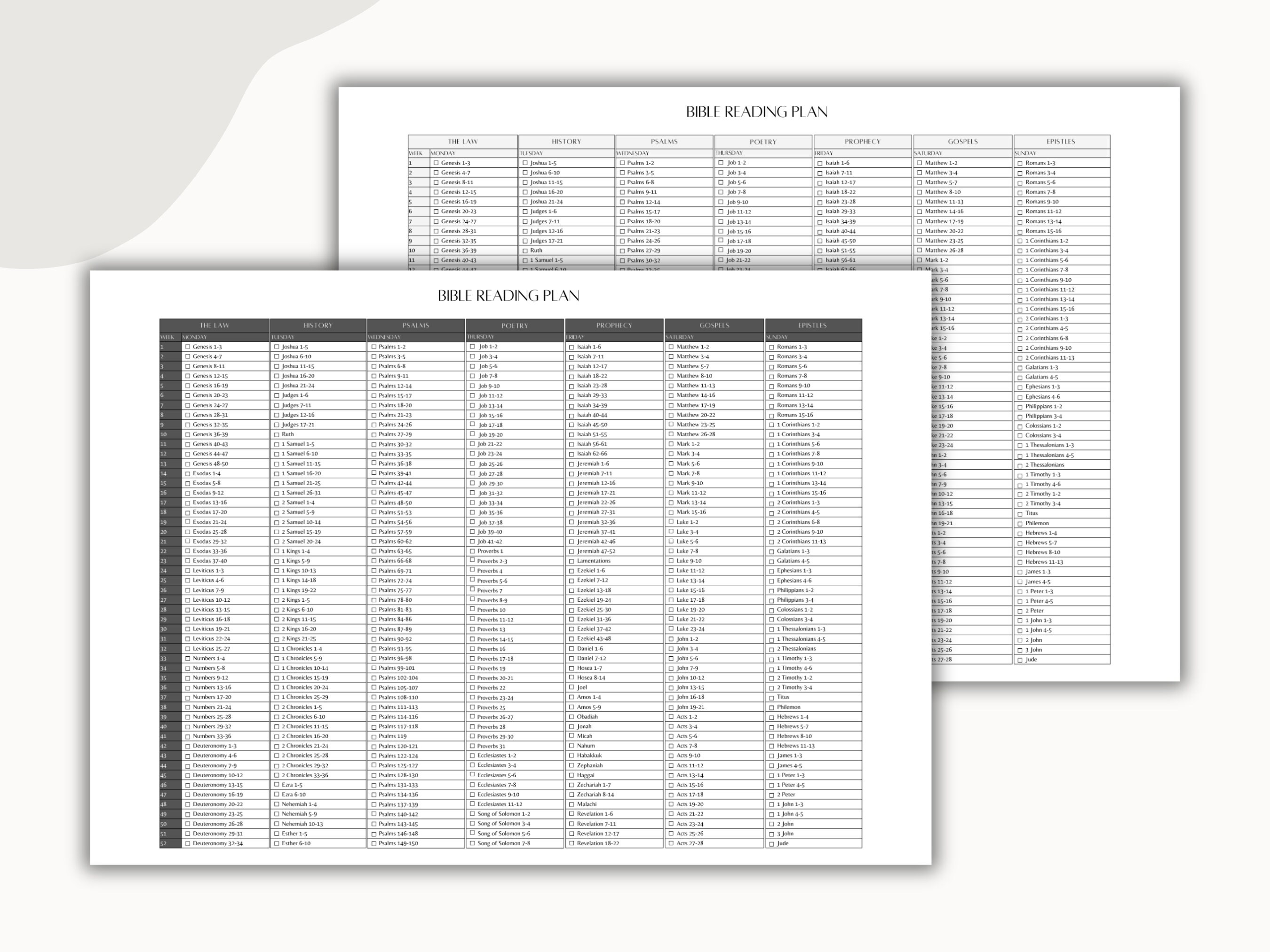 Bible Reading Plan, 1 Page Bible Reading Plan, Printable 52 Week Readin ...