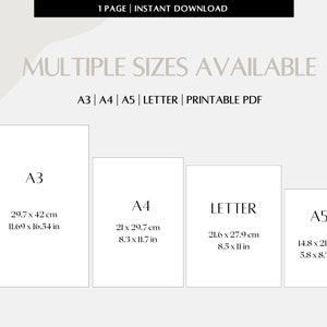 Printable Paper Size Chart 1 Page Template PDF - Etsy