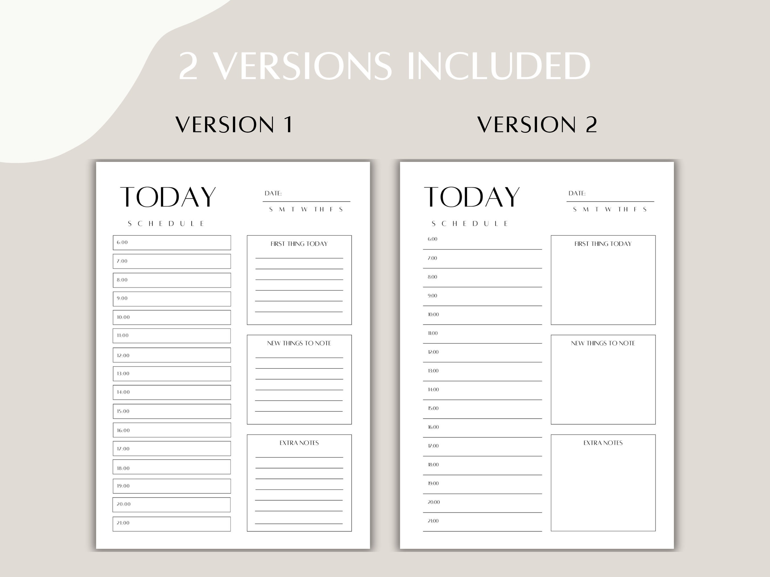 Fillable Today Schedule Template, Printable 1 Page Daily Planner ...