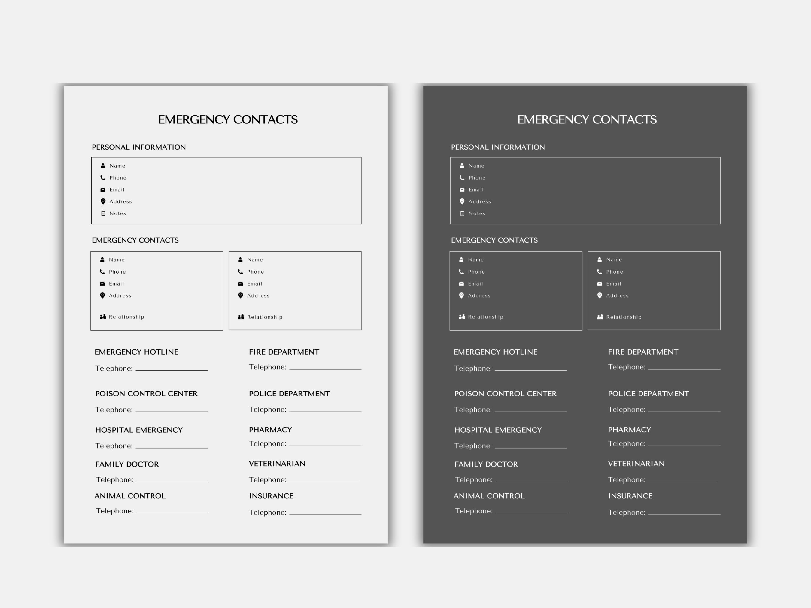 Emergency Contacts Digital Planner Template - Etsy